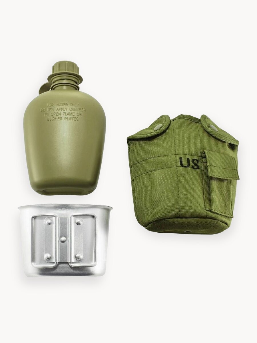 Фляжка армейская для воды с котелком / Походная фляга с чехлом 1 литр