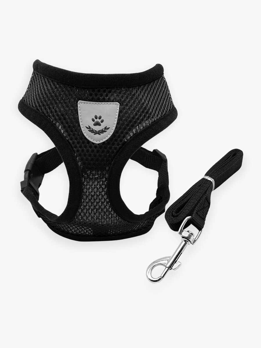 Шлейка прогулочная повседневная для собак и кошек с проводком, амуниция для прогулки, черный, размер XL