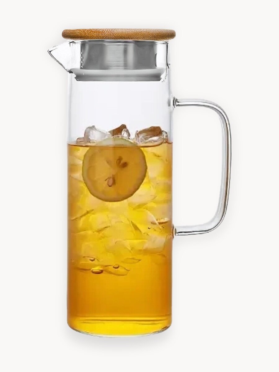 Кувшин для воды стеклянный, Formula Tepla, с металлической крышкой с накладкой из бамбука 1500 мл.