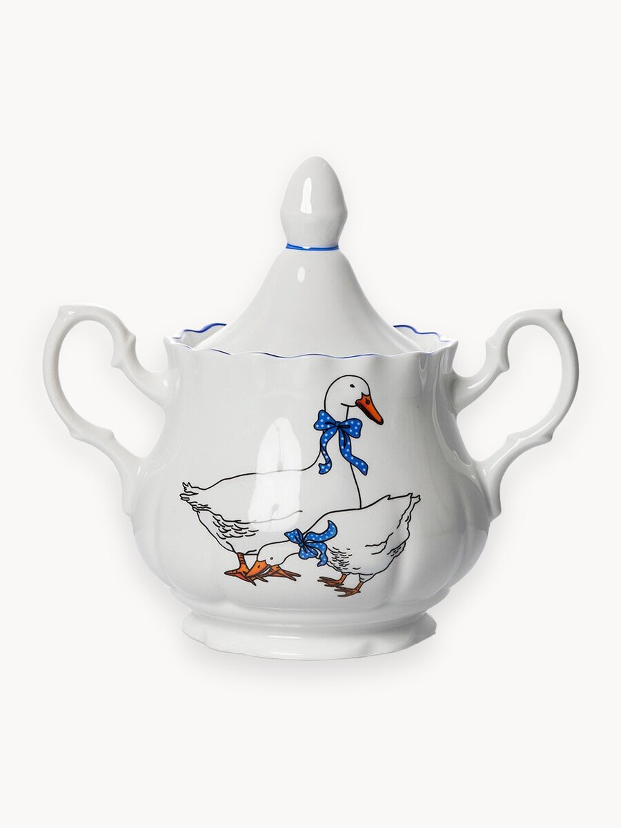 Сахарница фарфоровая 550 мл, "Гуси" ф. Романс, Добрушский фарфоровый завод