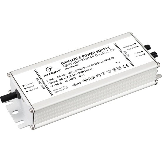 Блок питания Arlight ARPV-UH12100-PFC-DALI2-PH (12V, 8.3A, 100W) (, IP67 Металл, 7 лет)