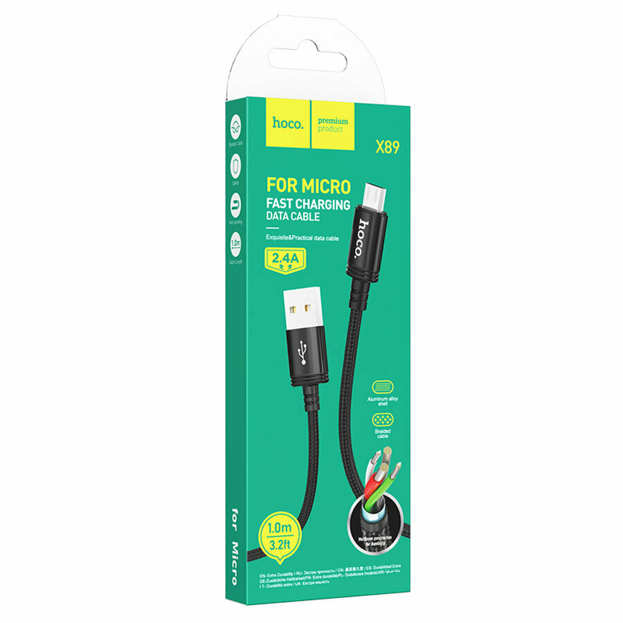 Кабель USB - MicroUSB HOCO X89 (черный) 1м
