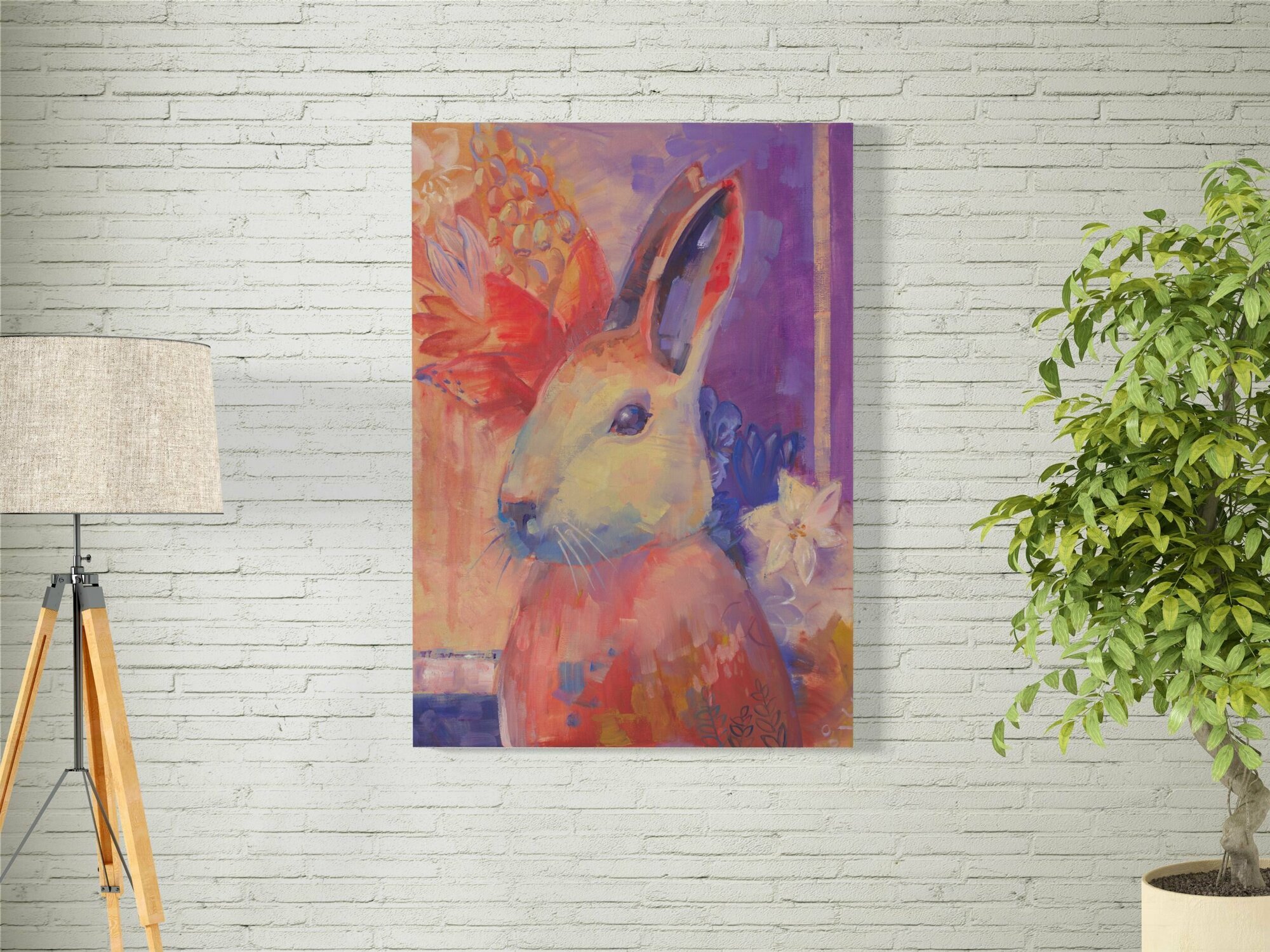 Авторский постер для интерьера 30x40 с кроликом "Настроение весна"