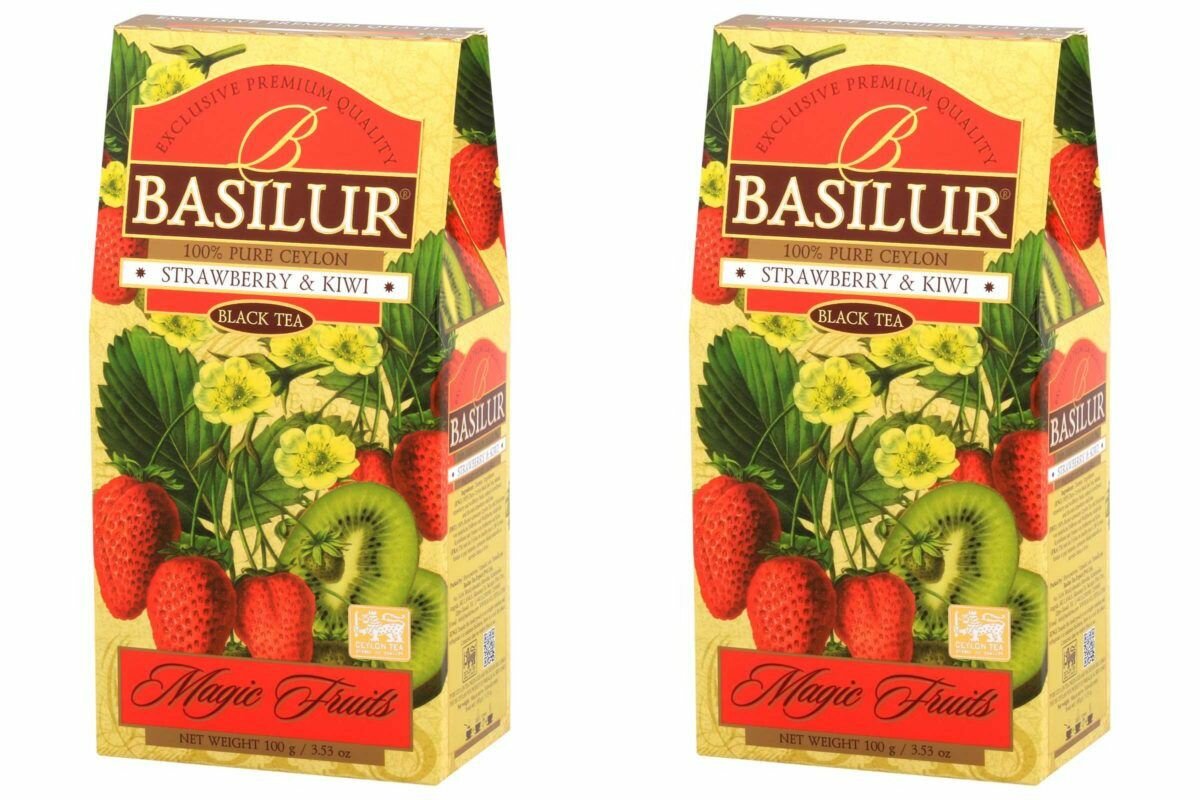 Basilur Чай черный , волшебные фрукты, клубника и киви, листовой, 100 г, 2 уп.