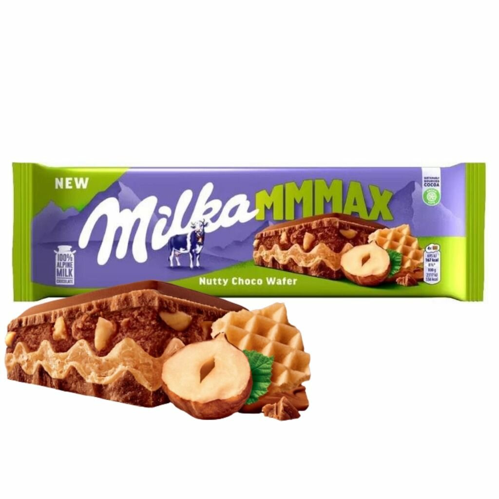 Гигантская шоколадная плитка Milka MMMAX Nutty Choco Wafer / Милка молочный шоколад с Вафлей и Фундуком, 270 гр. (Швейцария)