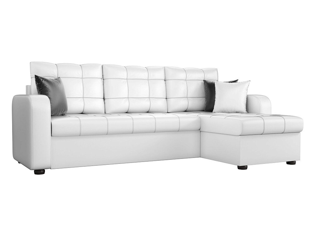 Угловой диван Ливерпуль Квадро белый экокожа, дельфин, 230х150х82 см, с ящиком для белья