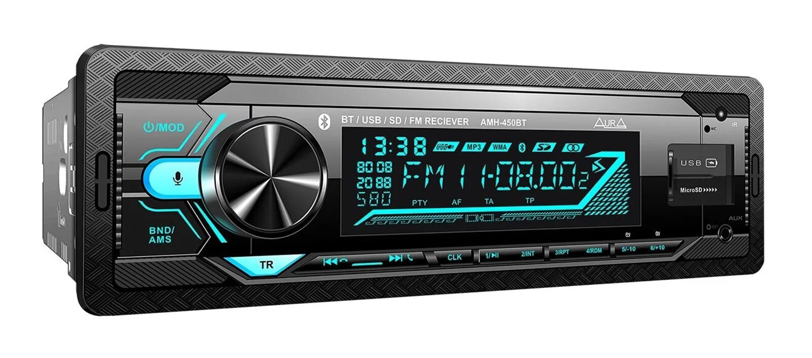 Автомагнитола изменяемая подсветка с поддержкой SD, AUX, USB, Bluetooth - Aura AMH-450BT 1din