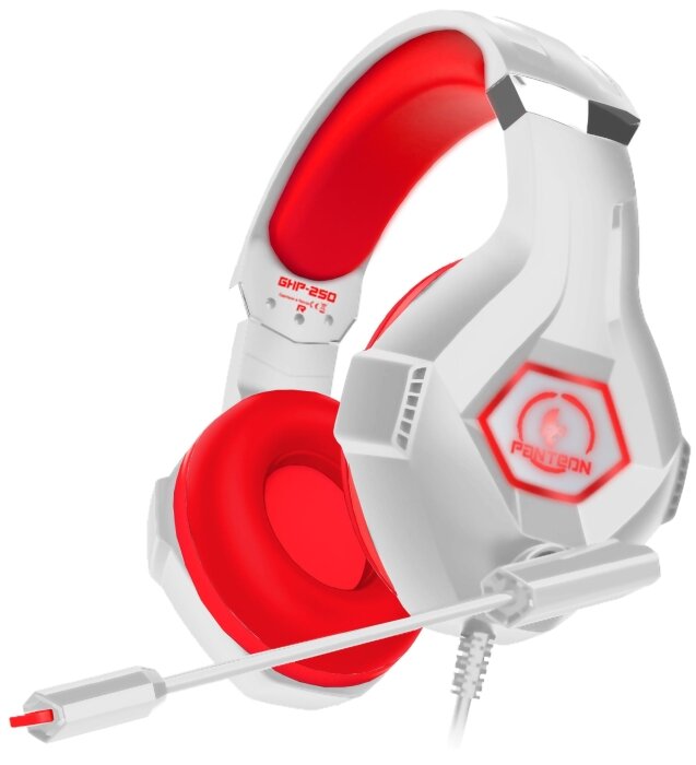 Игровая гарнитура Jet.A GHP-250 бело-красная (2х3,5мм mini jack, многоцветная LED, звук 2.0)