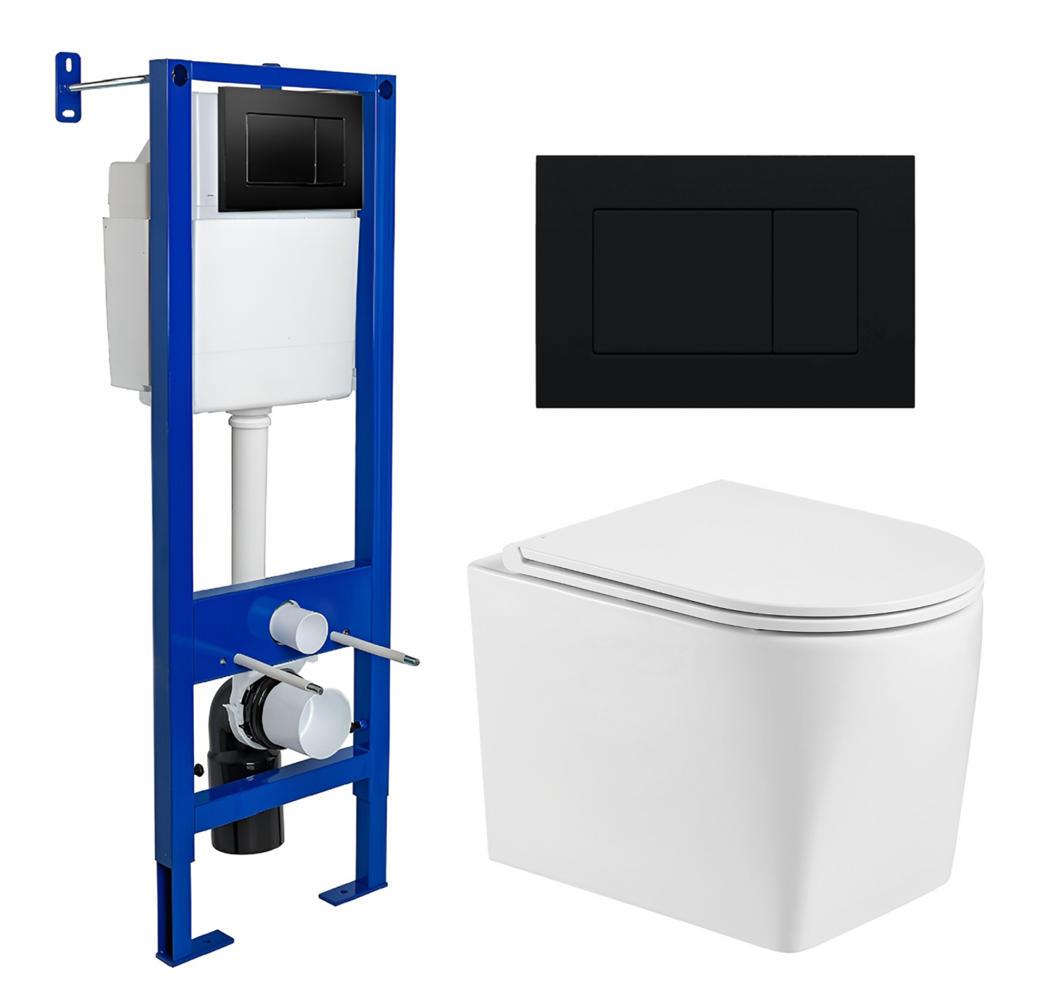 Комплект 3 в 1 инсталляция Berges Wasserhaus Atom 410 + Унитаз подвесной WeltWasser Nesenbach 004 GL-WT + кнопка черная