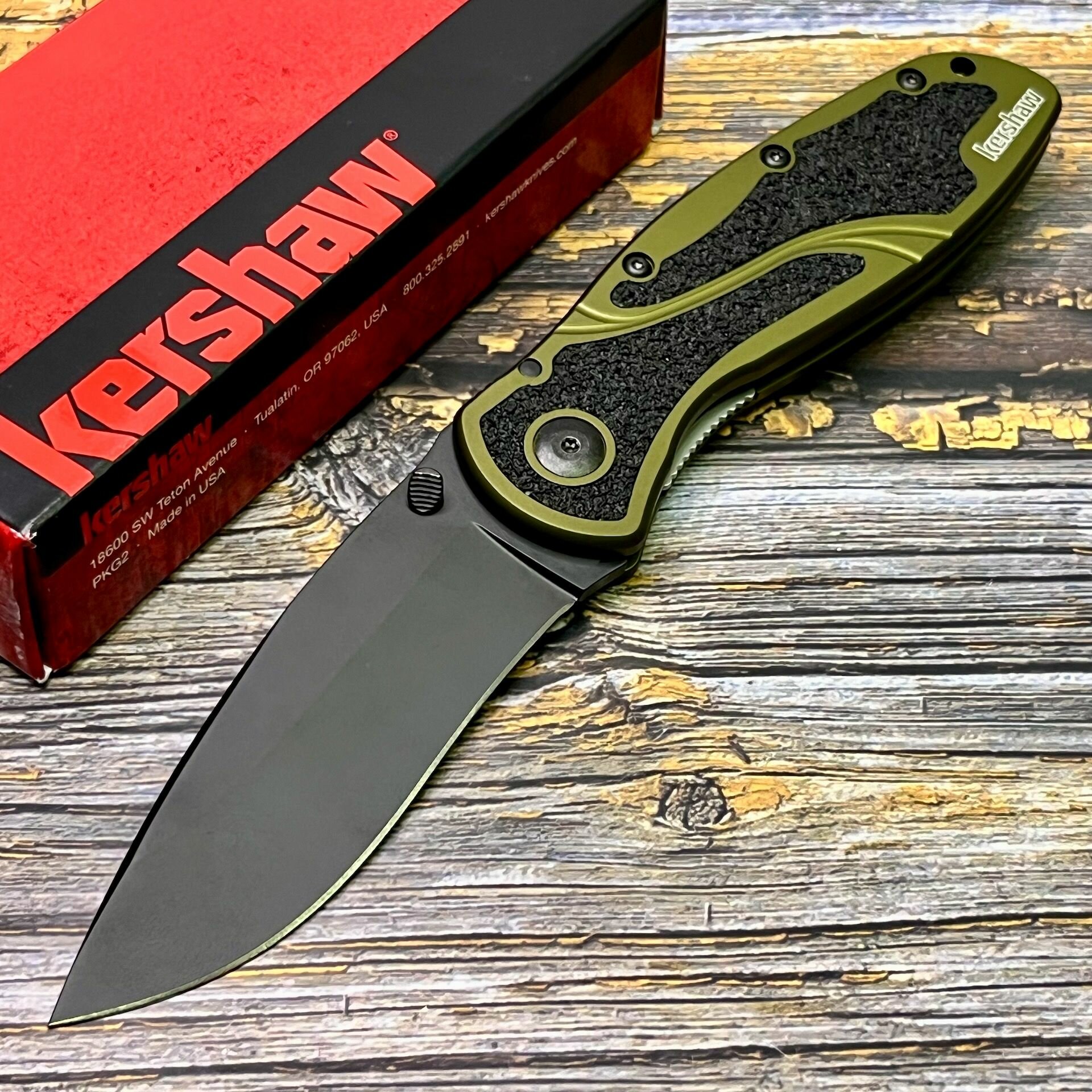 Нож складной Kershaw 1670OLBLK Blur, Black Blade, Olive Drab Aluminum Handles