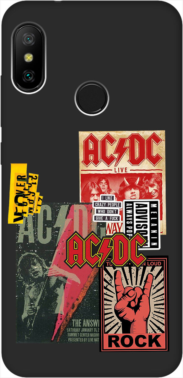 Матовый чехол AC/DC Stickers для Xiaomi Mi A2 Lite / Redmi 6 Pro / Сяоми Ми А2 Лайт / Редми 6 Про с 3D эффектом черный