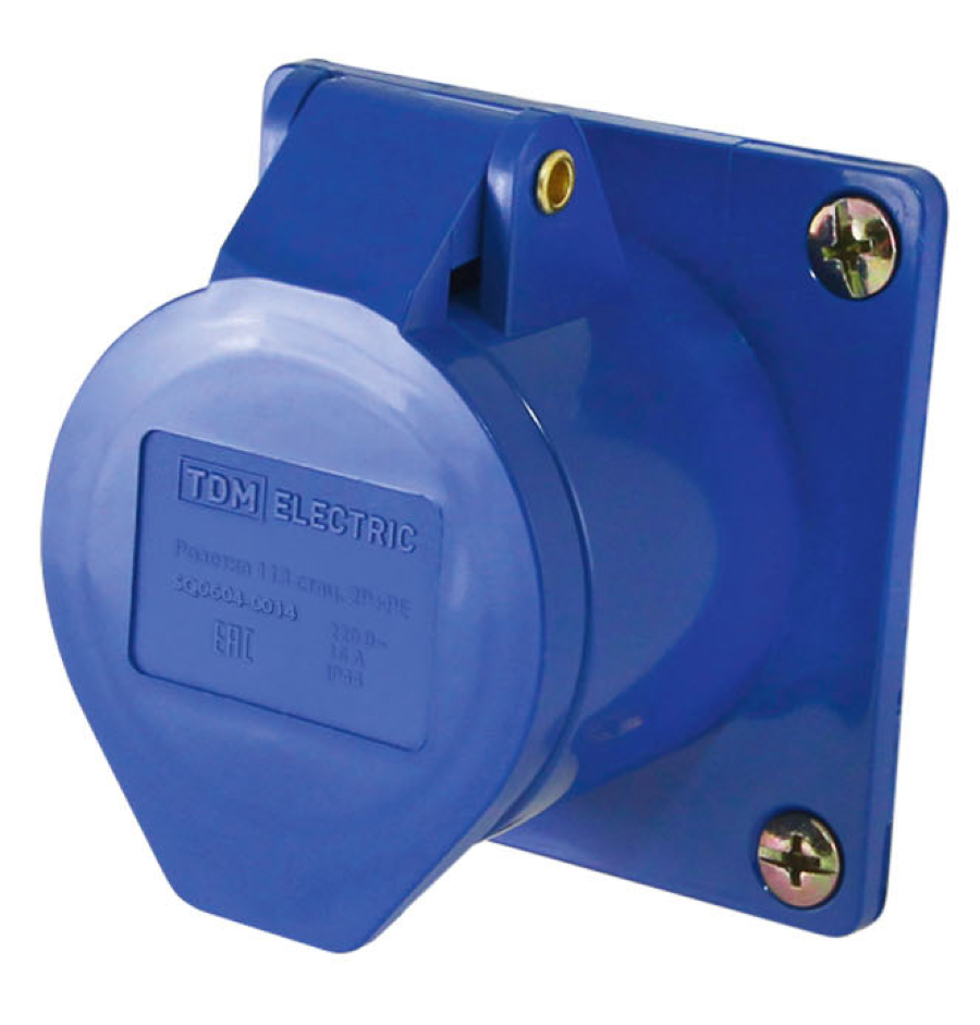 Розетка силовая TDM Electric / ТДМ Электрик 423 стационарная в корпусе из самозатухающего пластика, скрытой установки, синяя, 2Р+РЕ 32А 220В, IP44 / электрика