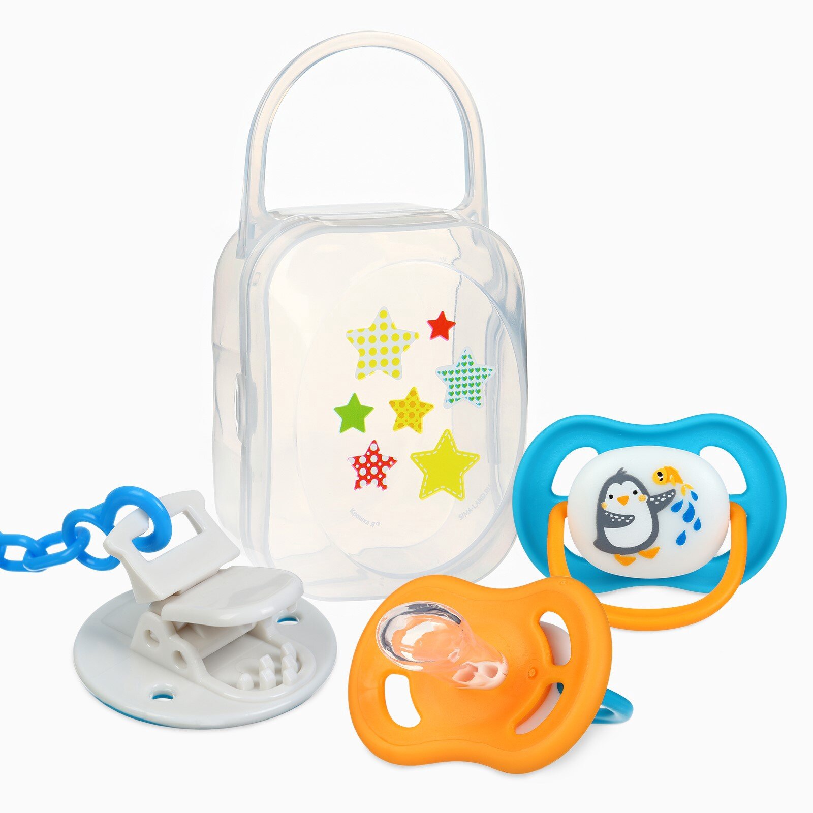 Соска - пустышка анатомическая "Для мальчика" +6 мес, 2 шт, держатель 1 шт. + контейнер.