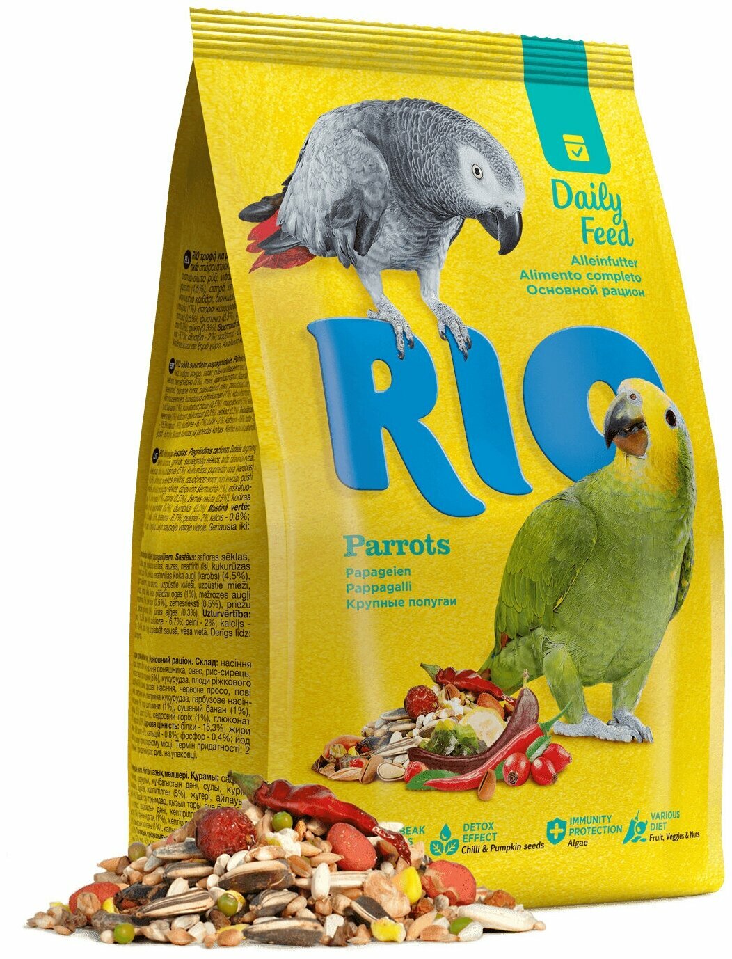 Корм для птиц RIO "Parrots", для крупных попугаев, многокомпонентный, 500 грамм
