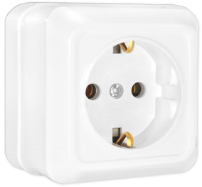 Розетка силовая штепсельная UNIVersal / Юниверсал Олимп 16А 220В ОП белая, 1-местная с заземляющими контактами, О0028 / электрооборудование