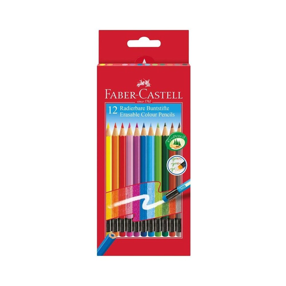 Faber-Castell 116612 Карандаши цветные стираемые faber-castell, 12 цв, заточен, картон, европодвес