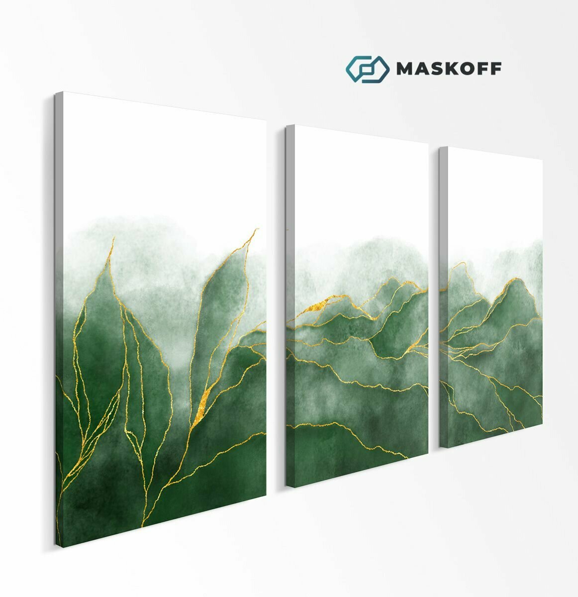Большая модульная картина листья зеленые для интерьера (гарантия от выцветания!) абстракция в офис / гостиную / спальню, 102 х 57 см, MaskOff