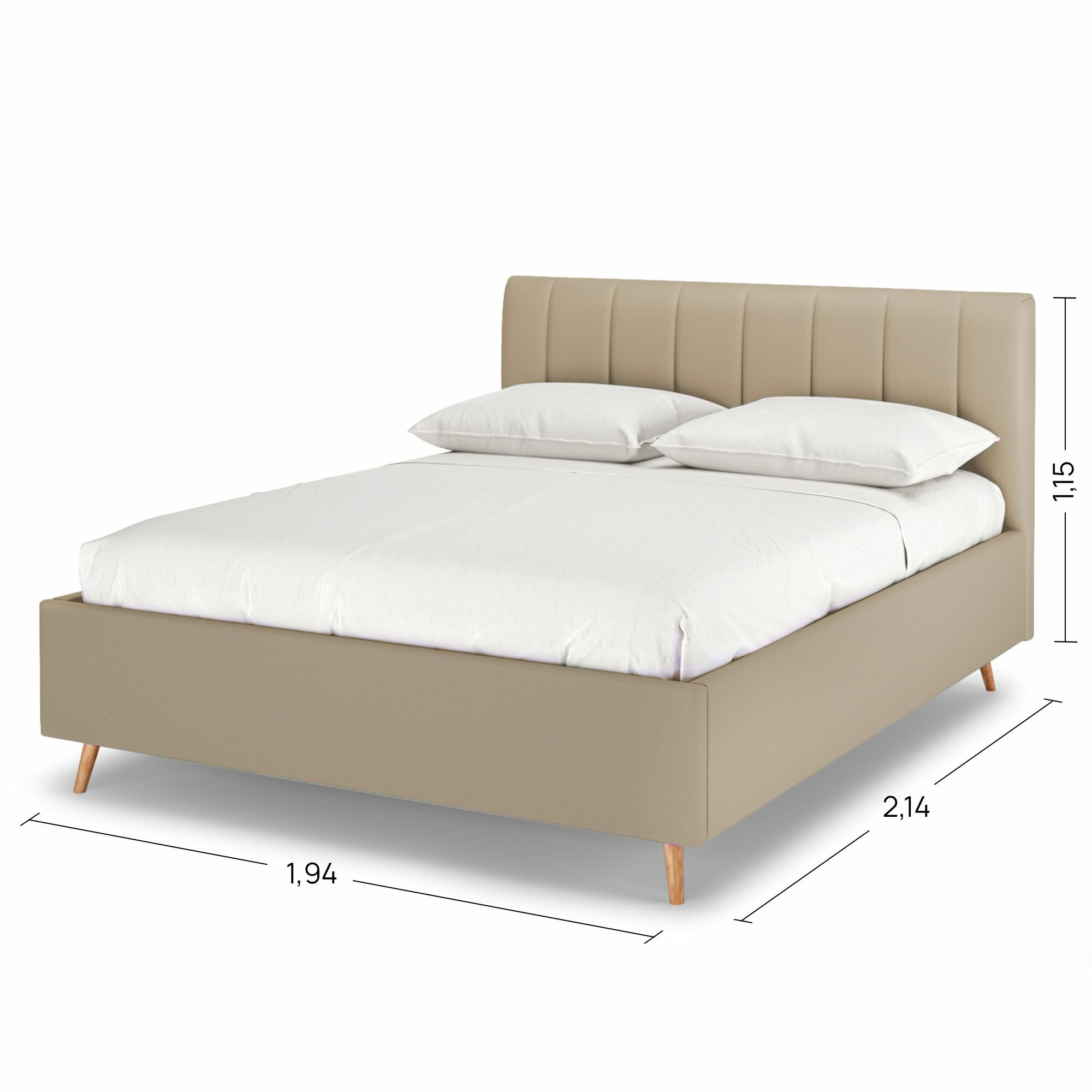 Двуспальная кровать 180х200, "York" с мягким изголовьем для дома, для спальни, ортопедическое основание. Рогожка Латте коричневый (без подъёмного механизма) Bjork latte