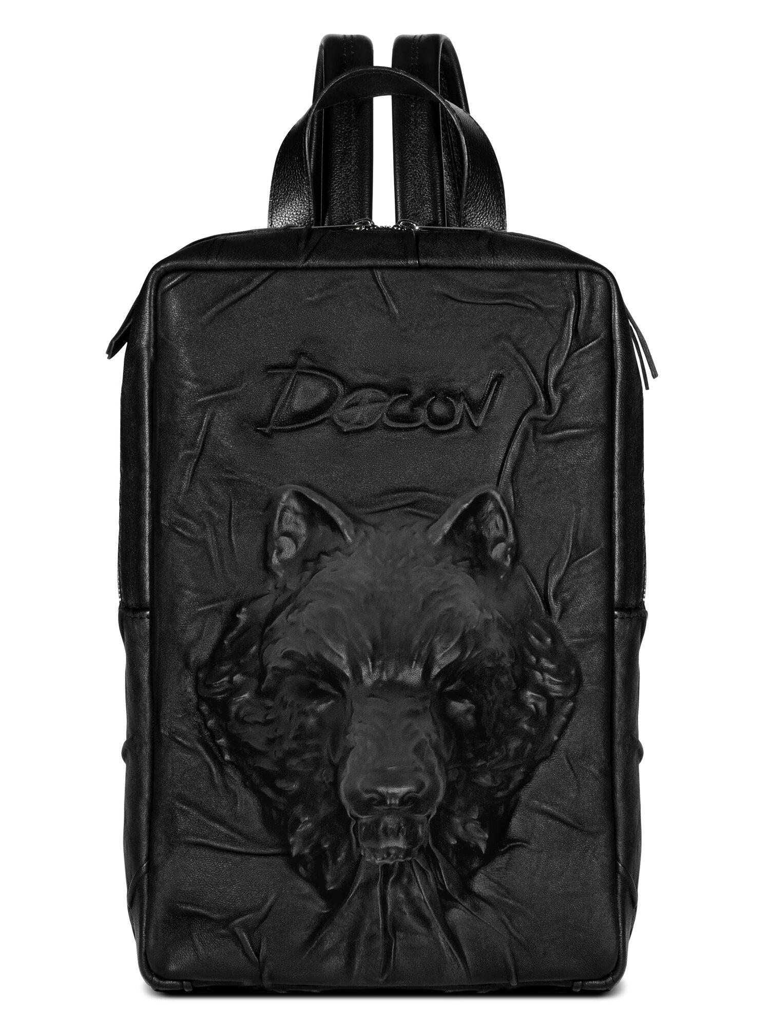 Рюкзак Dagon - барельеф волк кожаный , чёрный , мужской , готический стиль