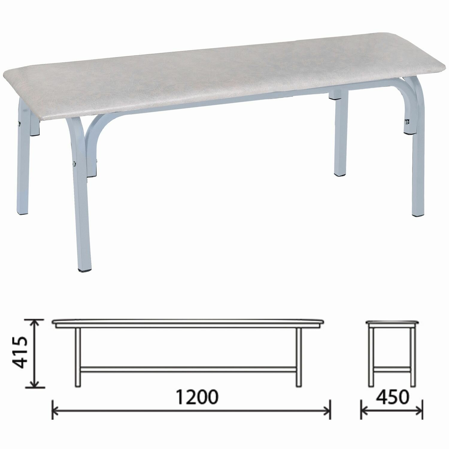 Банкетка без спинки COMFORUM "Астрид", 1200х450х415 мм, светло-серый каркас, кожзам белый