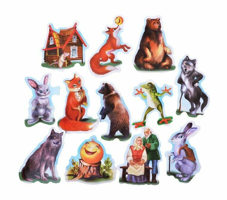 Магнитный театр Анданте Русские народные сказки "Колобок" и "Теремок" картонный (12 элементов) (NF1007)