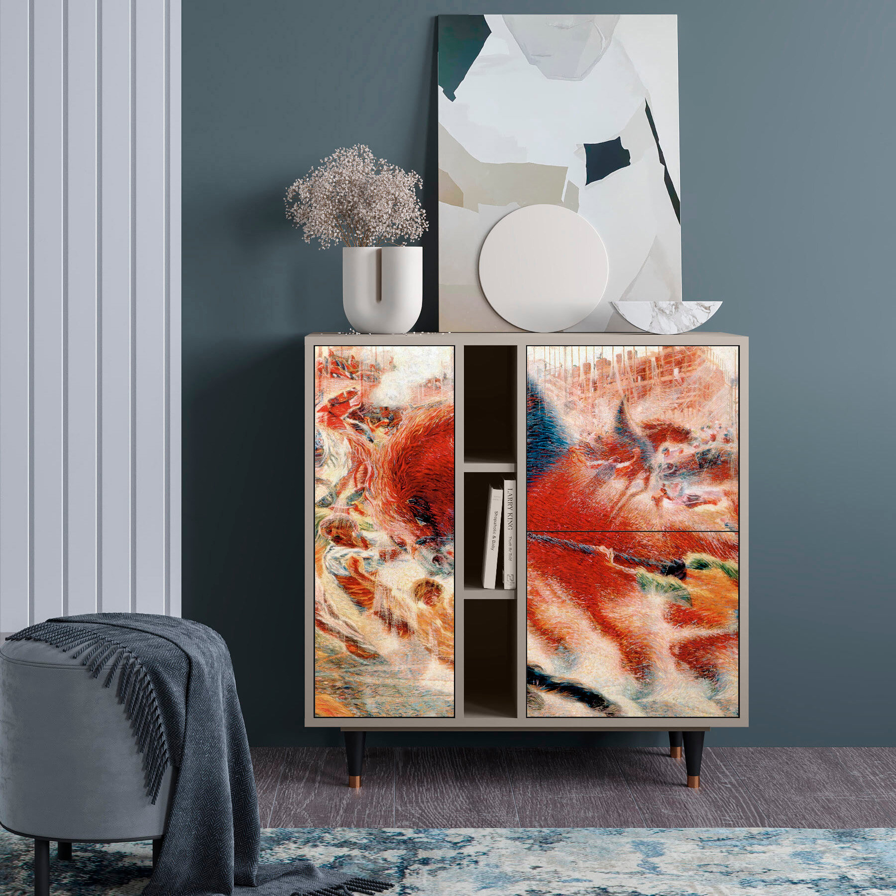 Комод - STORYZ - BS5 The City Rises by Umberto Boccioni, Размер - 94 x 96 x 41 см, Цвет корпуса - , Сатин