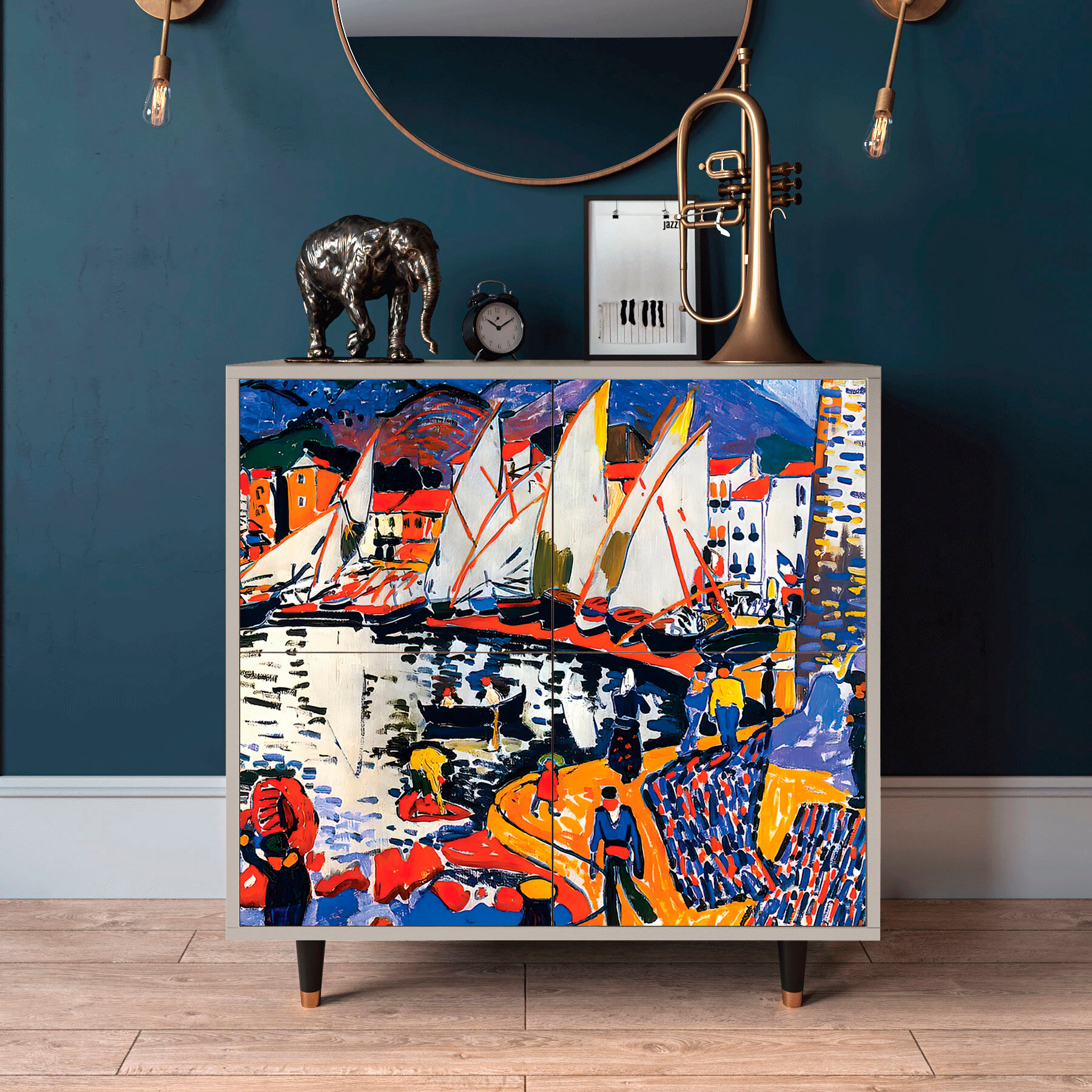 Комод - STORYZ - BS3 Le Sechage des voiles by Andre Derain, Размер - 94 x 96 x 48 см, Цвет корпуса - Сатин