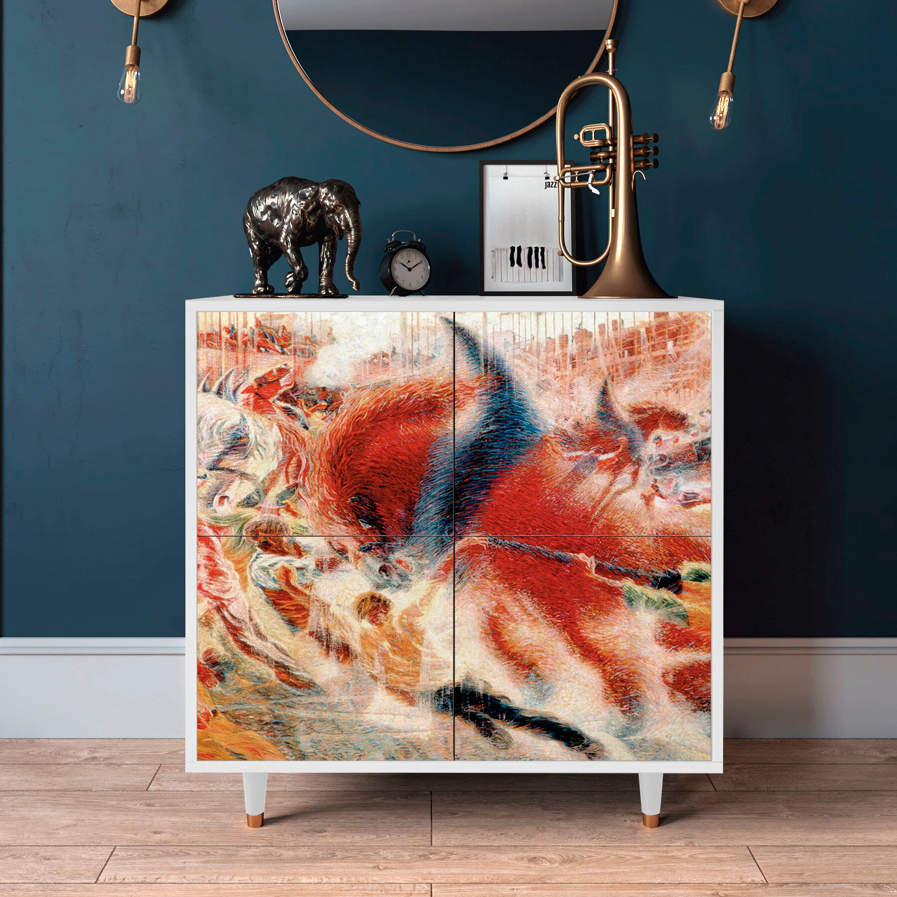 Комод - STORYZ - BS3 The City Rises by Umberto Boccioni, Размер - 94 x 96 x 48 см, Цвет корпуса - Белый