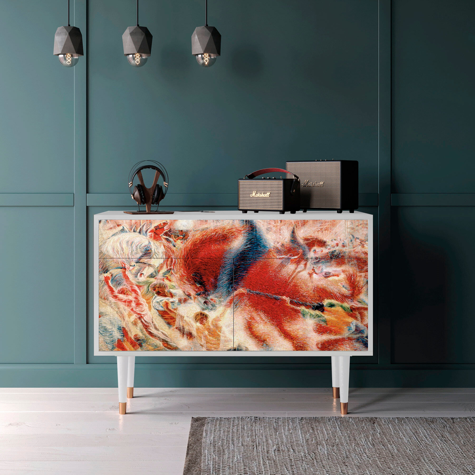 Комод - STORYZ - BS4 The City Rises by Umberto Boccioni, Размер - 115 x 85 x 48 см, Цвет корпуса - Белый