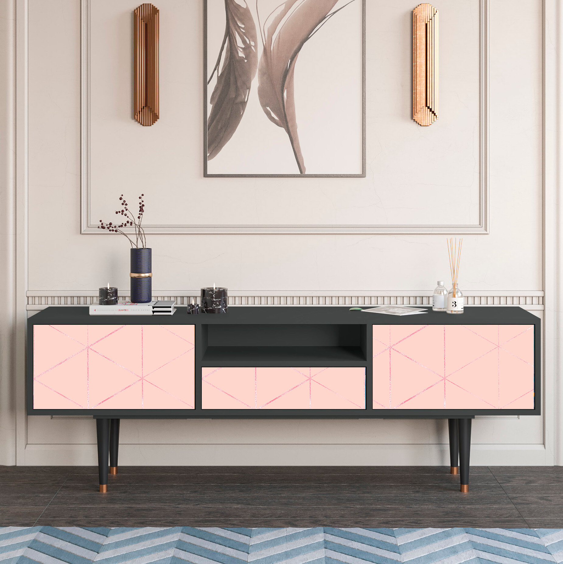 ТВ-Тумба - STORYZ - T6 Rose Quartz, Размер - 170 x 69 x 41 см, Цвет корпуса - , Антрацит