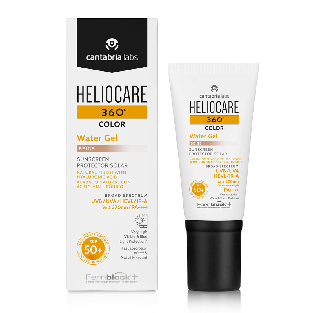 Cantabria Labs Heliocare 360 Water Gel Biege Sunscreen SPF 50+ – Солнцезащитный увлажняющий гель-флюид СЗФ 50+ (бежевый), 50 мл