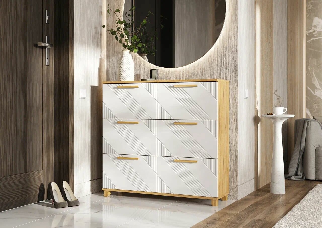 Обувница Мебельная Компания «МиФ», Ирис Браш Вайт Дуб Крафт, ЛДСП/МДФ, 100 см х 30 см х 95 см