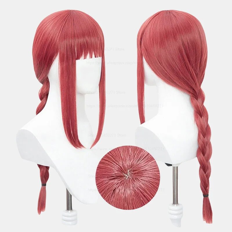 Косплей парик Макима розово-красного цвета Round scalp wig