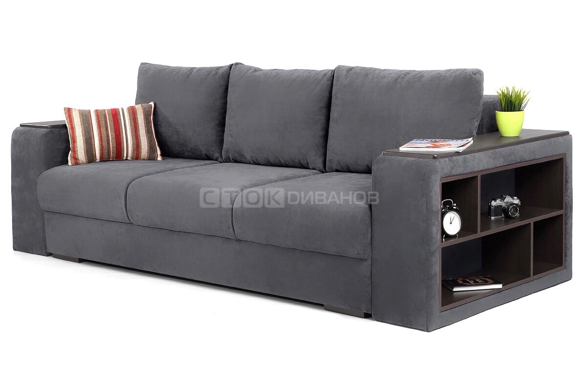 Диван Сток Диванов Манчестер Dark серый антикоготь 255 см, механизм еврокнижка, велюр антикоготь