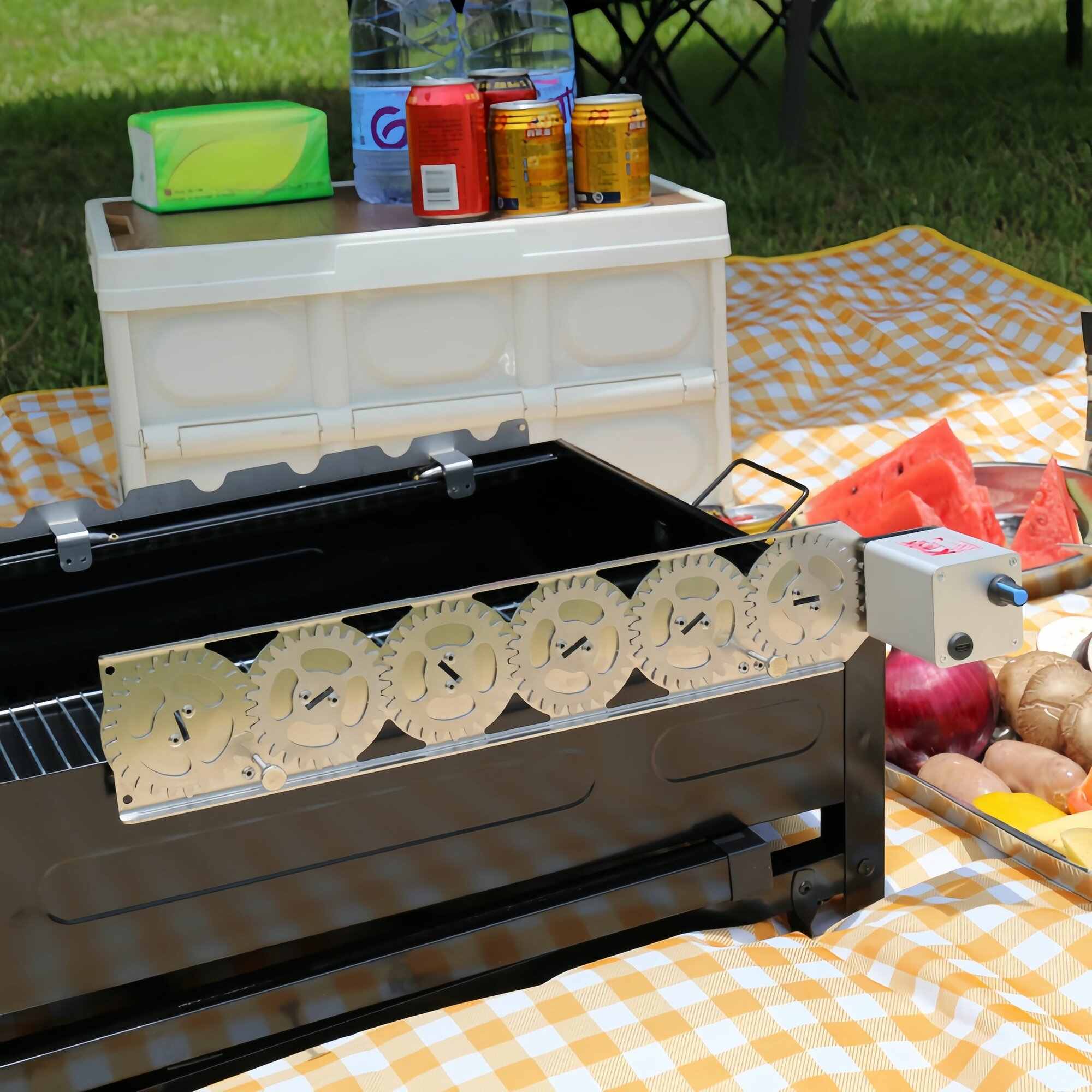 Электрическая шашлычница с автоматическим вращением шампуров для гриля компактная и удобная для пикников и дома