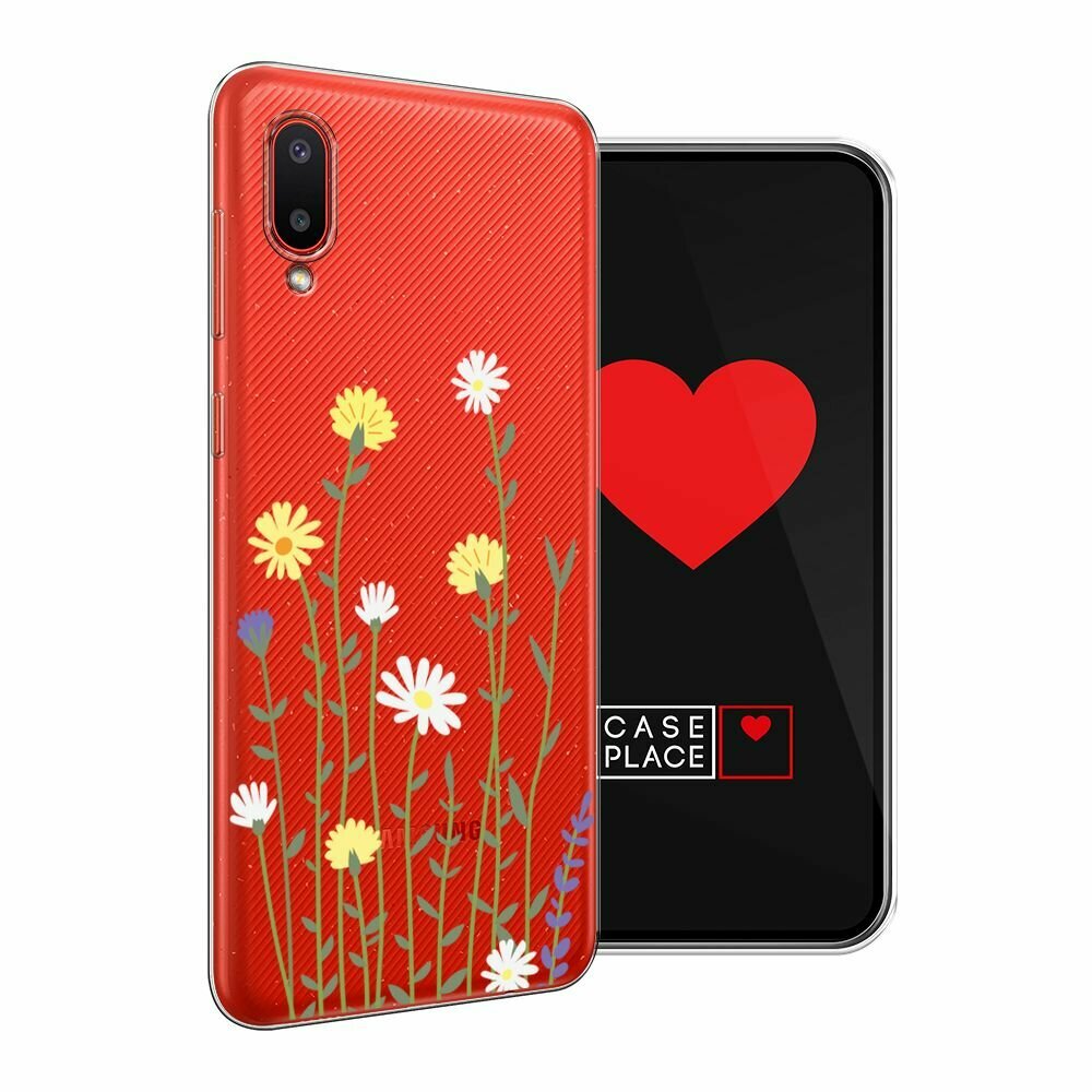 Чехол на Samsung Galaxy A02 / Самсунг Галакси А02 с принтом "Пучок полевых цветов", прозрачный — фото 1