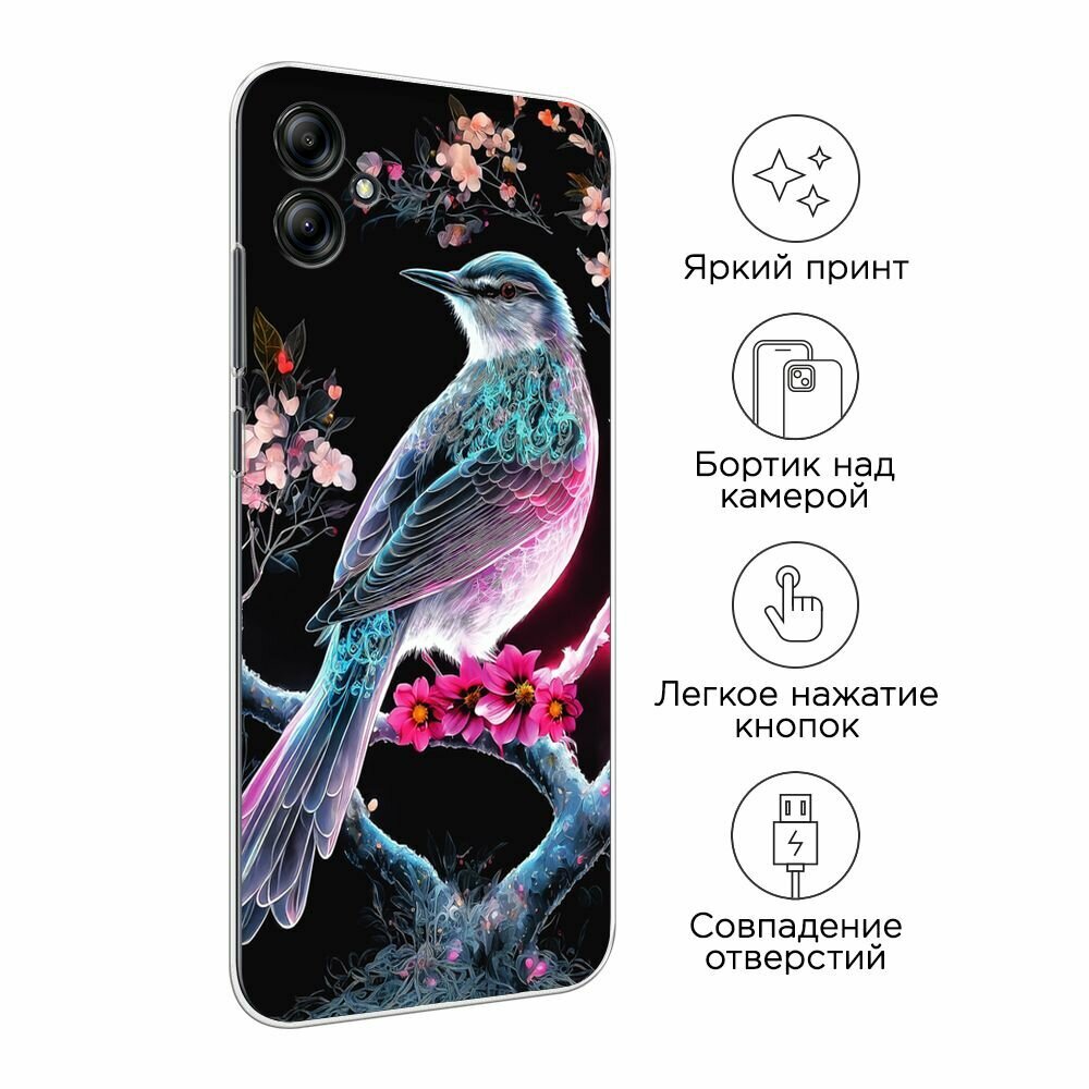 Чехол на Samsung Galaxy A04e / Самсунг A04e с принтом "Птица на цветущем дереве" — фото 1