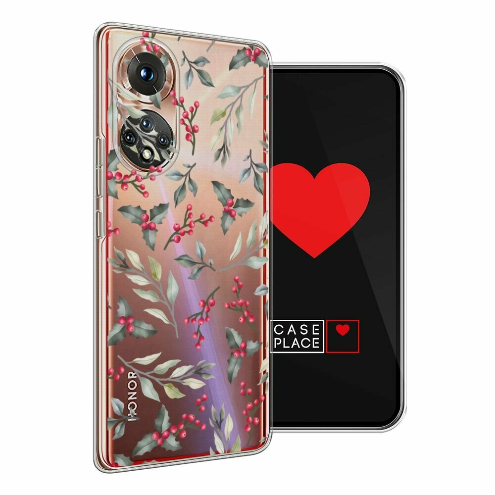Чехол на Honor 50/Huawei Nova 9 / Хонор 50/Хуавей Нова 9 с принтом Зимние ягоды паттерн, прозрачный — фото 1