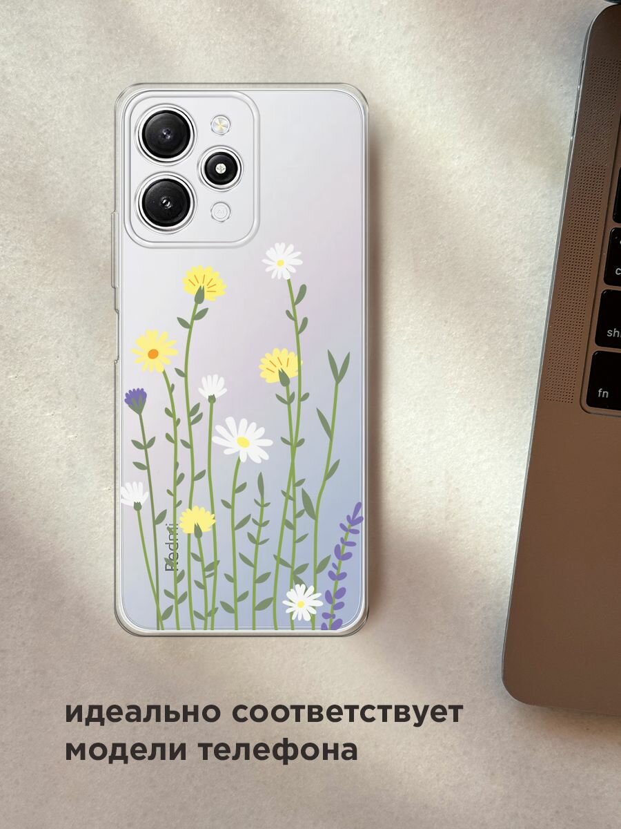 Чехол на Xiaomi Redmi 12 / Сяоми Редми 12 с принтом "Пучок полевых цветов", прозрачный — фото 1