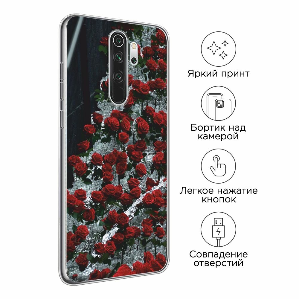 Чехол на Xiaomi Redmi Note 8 Pro / Сяоми Редми Нот 8 Про с принтом Цветущие алые розы — фото 1