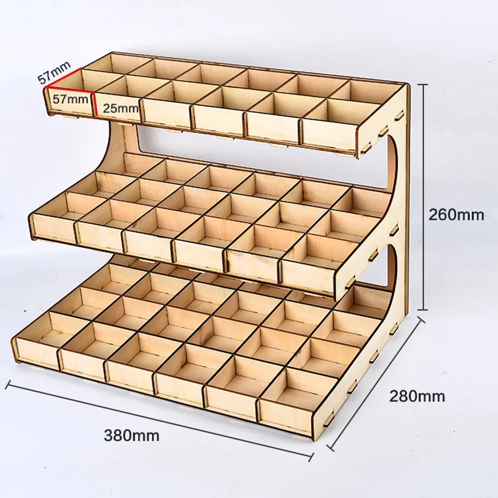 Деревянный органайзер для красок 3-layer 54-grid