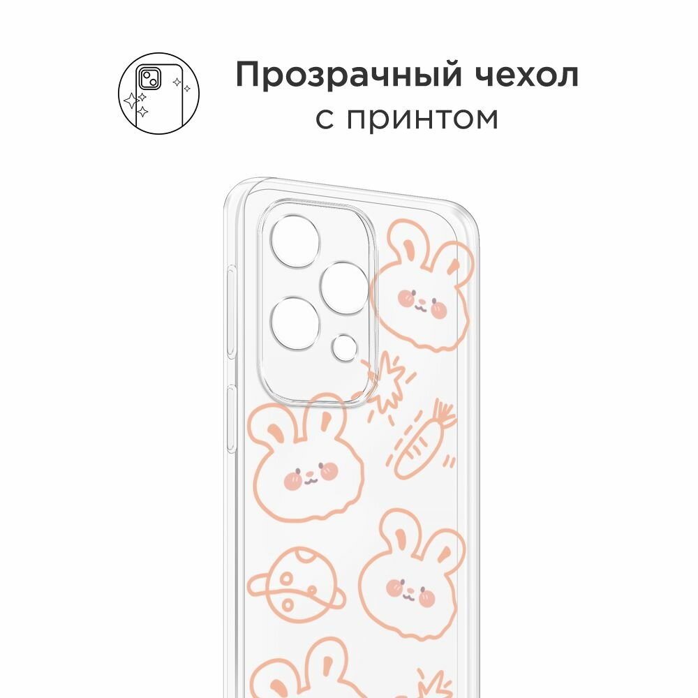 Чехол на Tecno Spark 30 Pro / Текно Спарк 30 Про с принтом Bunnies doodles 2, прозрачный — фото 1