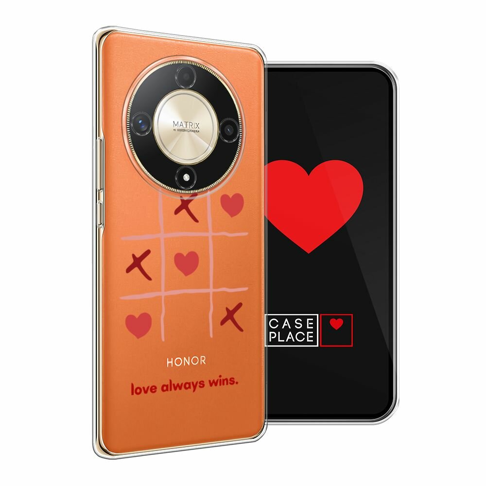 Чехол на Honor X9b / Хонор X9B с принтом "love always wins - 14 февраля", прозрачный — фото 1