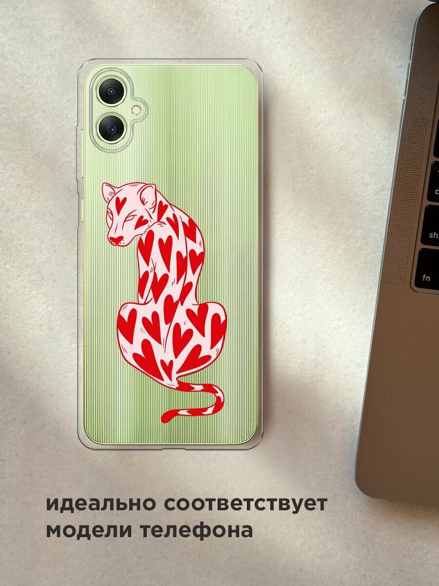 Чехол на Samsung Galaxy A06 / Самсунг Галакси А06 с принтом "Heart panther 2 - 14 февраля", прозрачный — фото 1