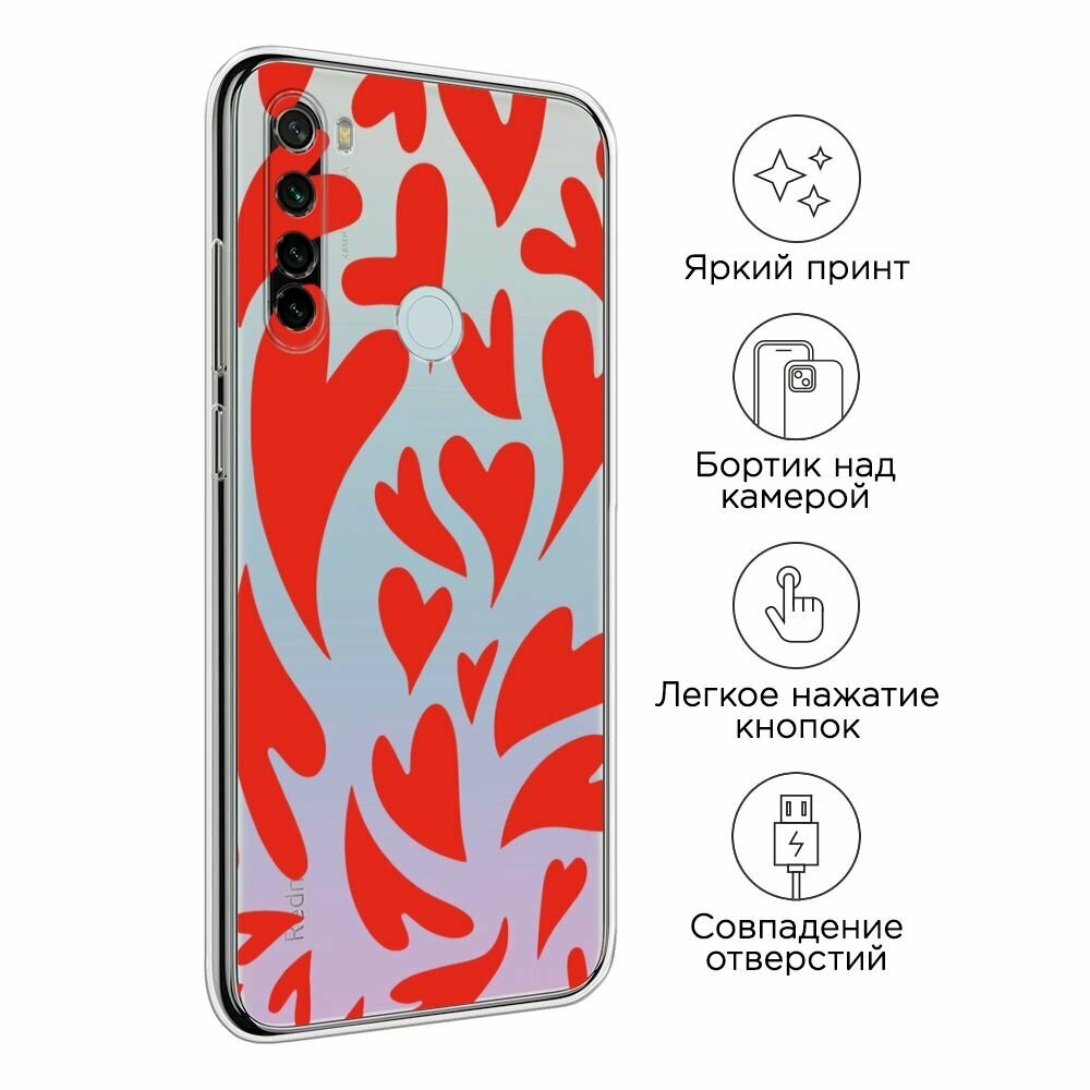 Чехол на Xiaomi Redmi Note 8T / Сяоми Редми Нот 8Т с принтом "Crazy hearts 2 - 14 февраля", прозрачный — фото 1
