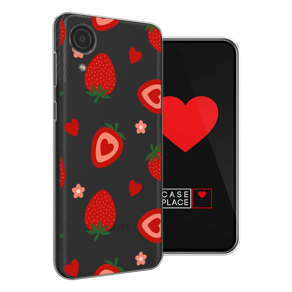Чехол на Samsung Galaxy A03 Core / Самсунг Галакси А03 Core с принтом "Heart strawberries 2 - 14 февраля", прозрачный — фото 1