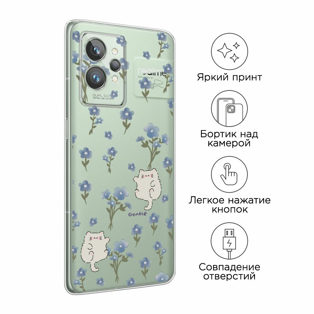 Чехол на Realme GT 2 Pro / Реалми GT 2 Про с принтом "Gentle cats", прозрачный — фото 1