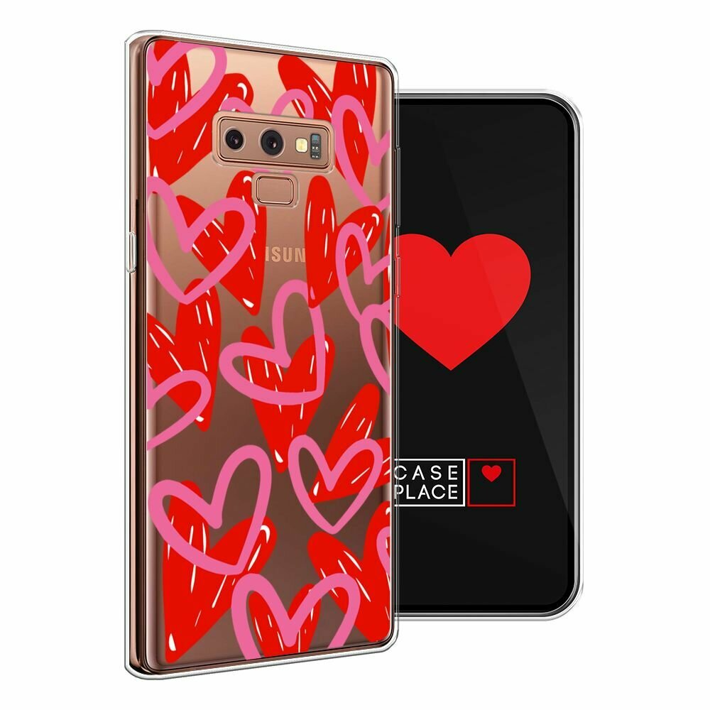 Чехол на Samsung Galaxy Note 9 / Самсунг Галакси Нот 9 с принтом "Hearts doodles - 14 февраля", прозрачный — фото 1