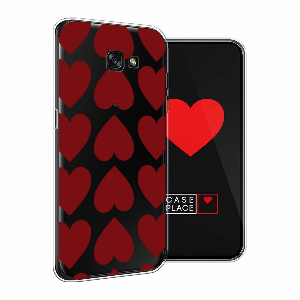 Чехол на Samsung Galaxy A7 2017 / Самсунг Галакси А7 2017 с принтом "Ряды сердечек паттерн - 14 февраля", прозрачный — фото 1