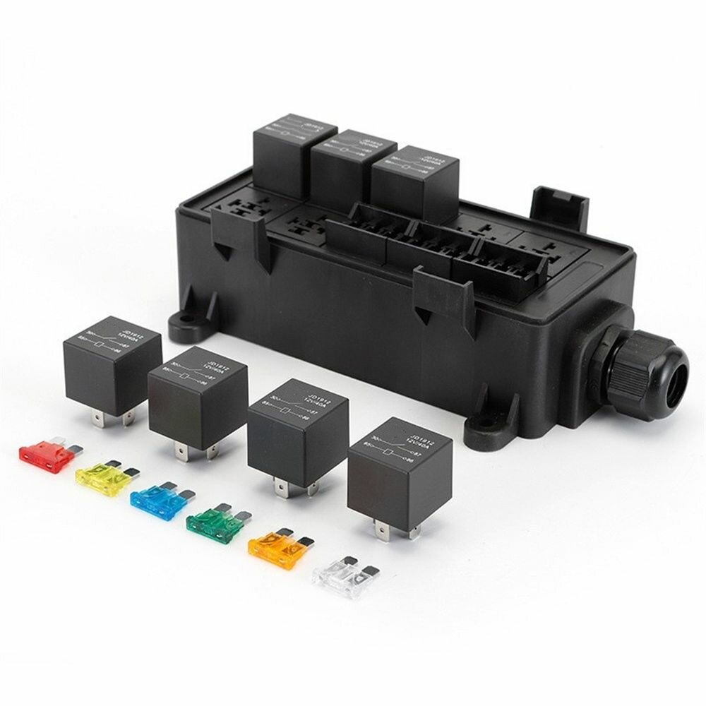 Блок реле предохранителей с 4-Контактными Реле 40A и предохранителями 12V 9-Позиционный Для